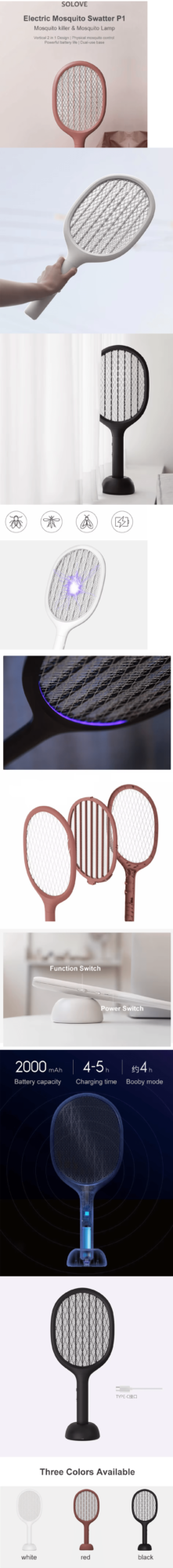 Xiaomi Solove P1 Electric Mosquito Swatter Bat - Penguin.com.bd